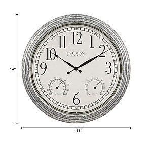 La Crosse 433-3236 14-inch Silas Indoor/Outdoor Galvanized Analog Quartz Wall Clock, Silver