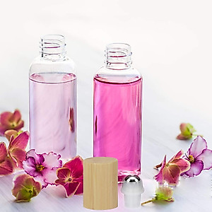 Glass Roll On Bottle with Bamboo Lid for Essential Oils, Creatiee Eco-friendly Refillable Clear Perfume Sample Bottles with Stainless Steel Roller Ball - Portable & Practical (12Pcs 15ml Clear)