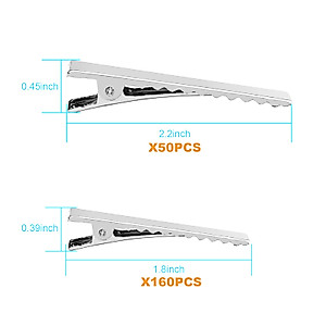 Alligator Hair Clips, 210 PCS Single Prong Metal Clips for Hair Bows and Crafts - Silver Flat Gator Clips in Bulk DIY Supplies for Accessory Making (1.8 Inch & 2.2 Inch) Aisuly