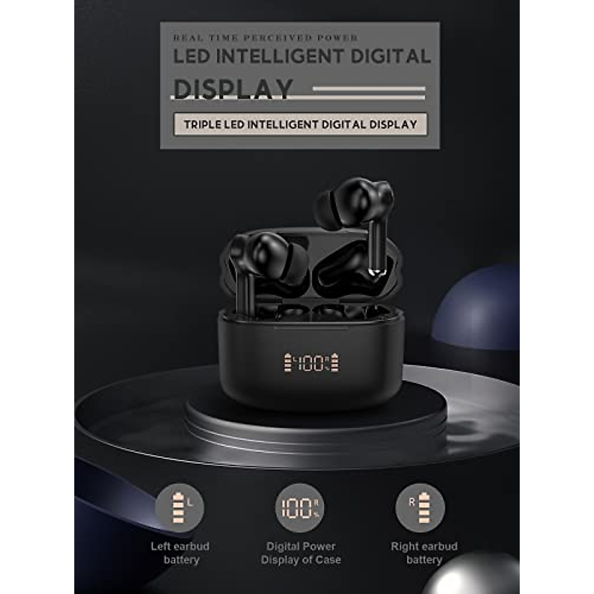 Wireless Earbuds, ANC+ENC Bluetooth 5.3 Headphones LED Power Display Earphones Wireless Charging Case 30Hrs Playback IPX6 Waterproof in-Ear Headsets with Mic for TV Smart Phone Computer Laptop Sports