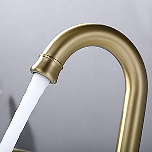 WiPPhs Bathroom Faucet for Sink 3 Hole with Pop Up Drain and cUPC Faucets Supply Hose, 2 Handle 8 inch Brass Widespread Bathroom Sink Faucet, Brushed Gold Basin Faucet Taps Mixer