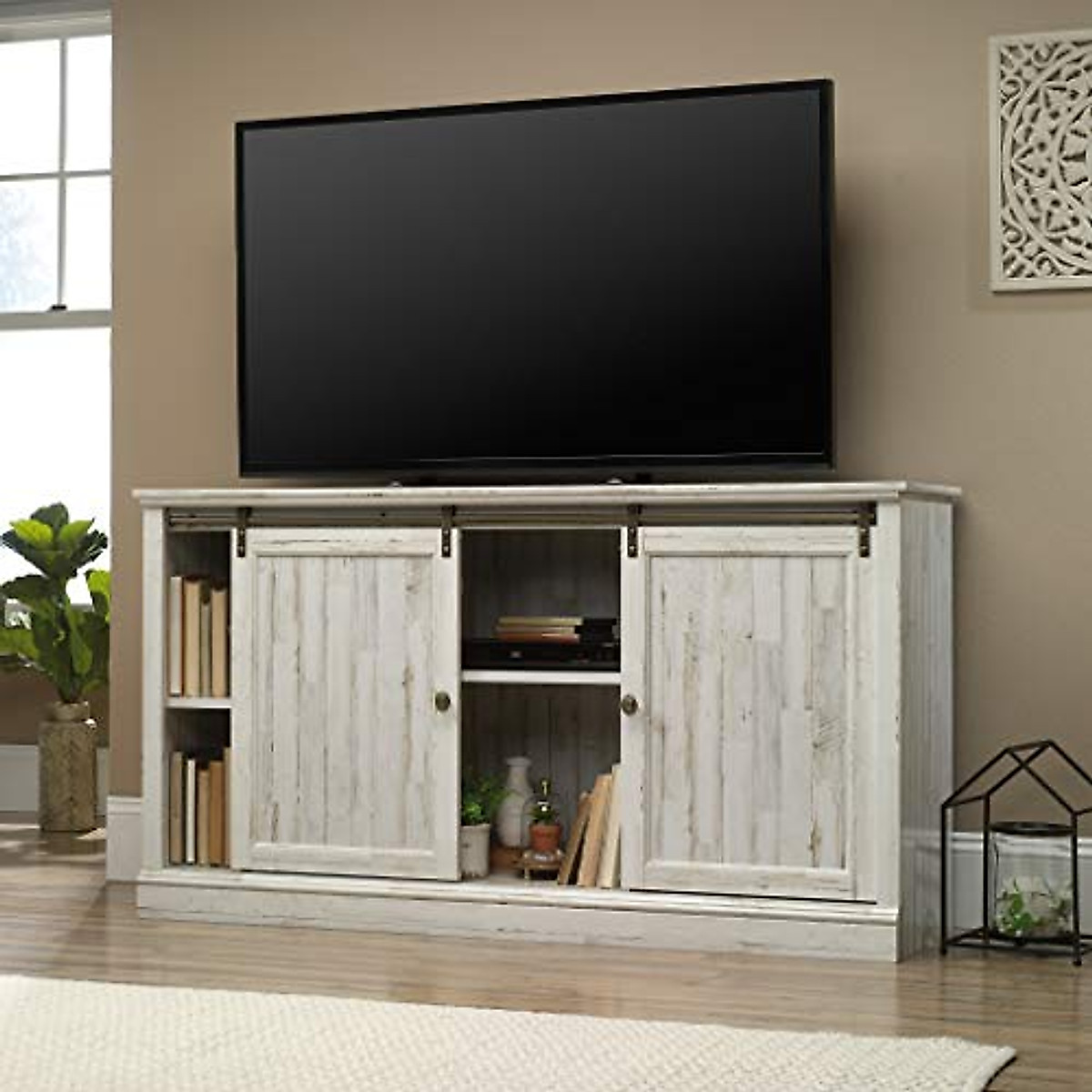 Sauder Barrister Lane Credenza, for TVs up to 60", White Plank finish