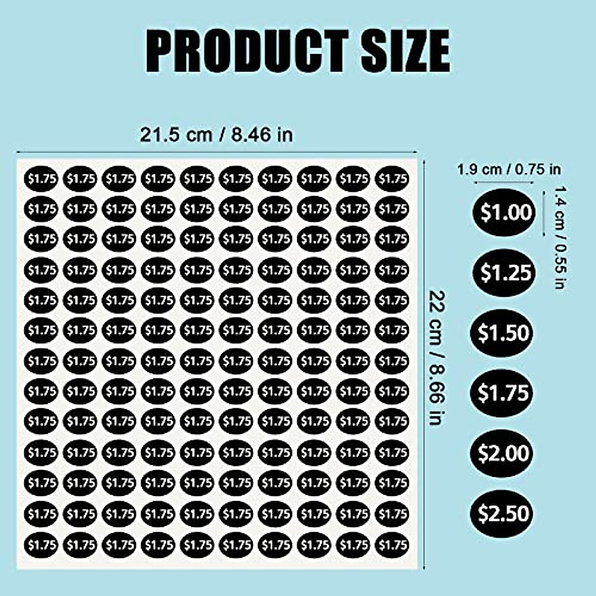 12 Sheets of Vending Machine Price Labels, Snack Soda Beverage Price Labels Stickers Including $1.00, 1.25, 1.50, 1.75, 2.00, 2.50 for Business, Stores (White&Black)