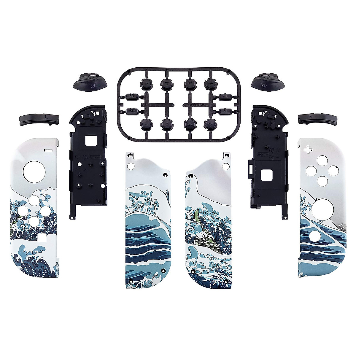 eXtremeRate DIY Replacement Shell Buttons for Nintendo Switch & Switch OLED, The Great Wave Soft Touch Custom Housing with Full Set Button for Joycon Handheld Controller - Console Shell NOT Included