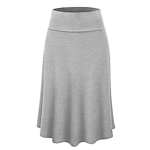 Lock and Love LL WB1105 Womens Lightweight Fold Over Flared Midi Skirt S Heather_Grey
