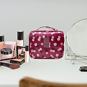 Aosivm Hanging toiletry bag for Women,makeup travel bag,with Jewelry Organizer Compartment,Large Cosmetic Bag Travel Organizer for Bathroom Shower Accessories (Wine red, Large)