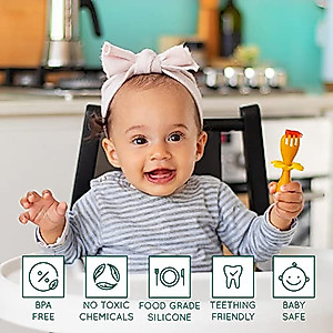 Baby Self Feeding Spoon and Fork - Training Utensils 6-12-18 Months | Baby Led Weaning Anti-Choke Spoons & Forks - Anti-Choke Flexible Fork and Spoon for Toddlers & Babies - 6 months to 3 years