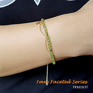 Morchic 3mm Green Peridot Gemstone Faceted Beads Womens Strand Bracelet, Easy Adjustable 7-9 Inch Birthday Gift