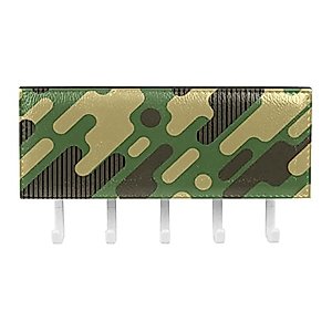 Camouflage Mail Holder Organizer and Key Hooks PU Front, Self Adhesive Key Rack with 5 Hooks Perfect for Entryway, Hallway，Bathroom ，Kitchen