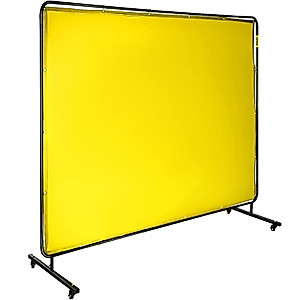 Mophorn Welding Screen with Frame 8' x 6', Welding Curtain with 4 Wheels, Welding Protection Screen Yellow Flame-Resistant Vinyl, Portable Light-Proof Professional