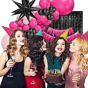 Pink Balloon Garland Arch Kit,Hot Pink Black Rose Red Balloon Garland Birthday Banner for Theme Party Girl Birthday Baby Shower Themed decorations