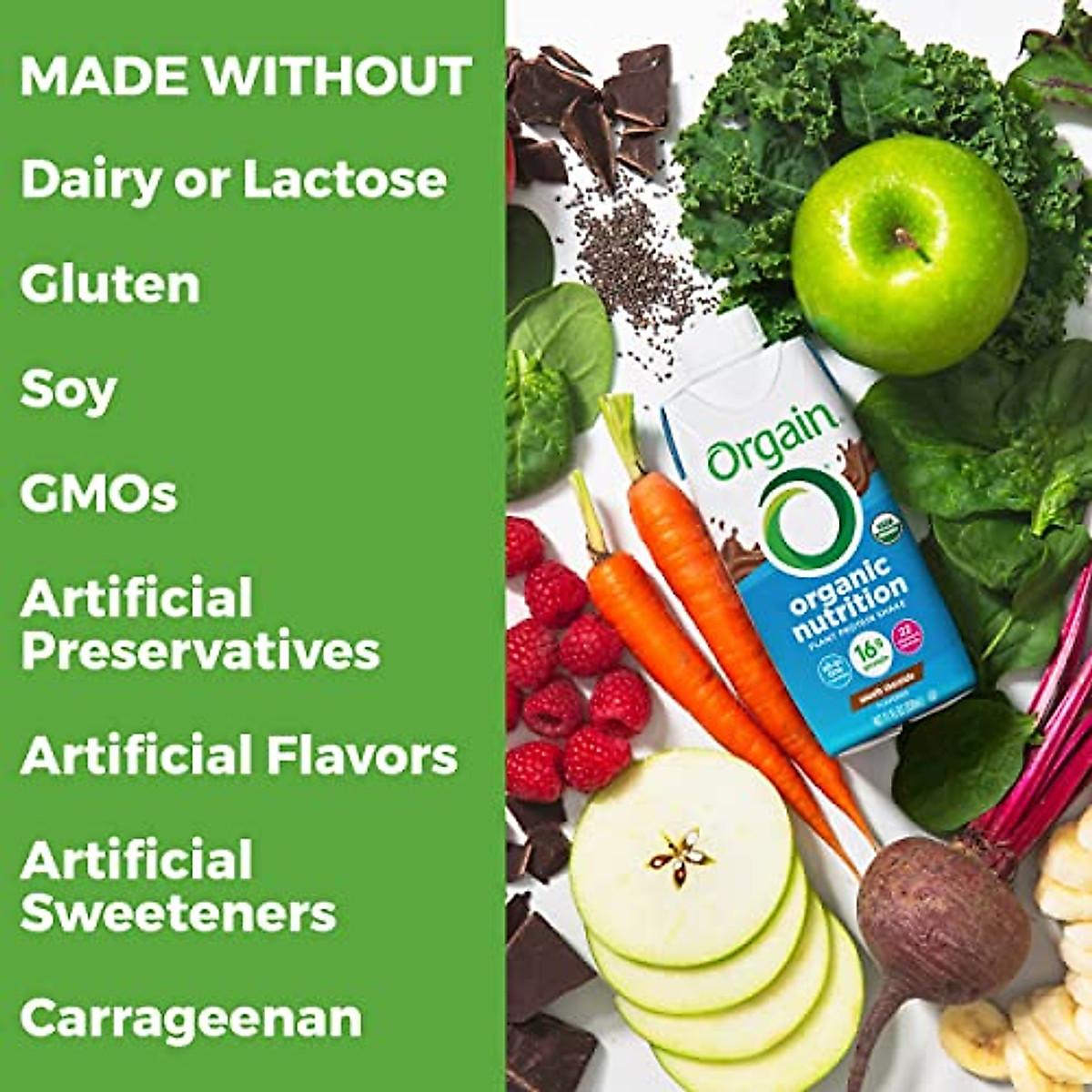 Orgain Organic Vegan Plant Based Nutritional Shake, Smooth Chocolate - Meal Replacement, 16g Protein, 22 Vitamins & Minerals, Dairy Free, Gluten Free, 11 Fl Oz (Pack of 4)