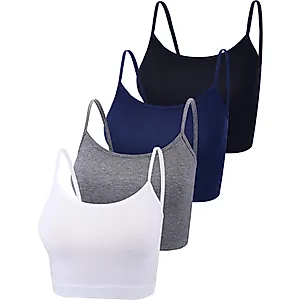 Boao 4 Pack Women's Cropped Tank Tops, Cotton Spaghetti Strap Crop Top Basic Sports Crop Cami Half Camisoles for Teen Girls(S,Black, White, Dark Grey, Navy)