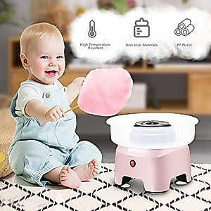 Cotton Candy Machine, Countertop Cotton Candy Maker for Kids, Pink Hard Candy Cotton Candy Maker Includes Splash-Proof Plate, Two Reusable Plastic Sticks (Color Random)