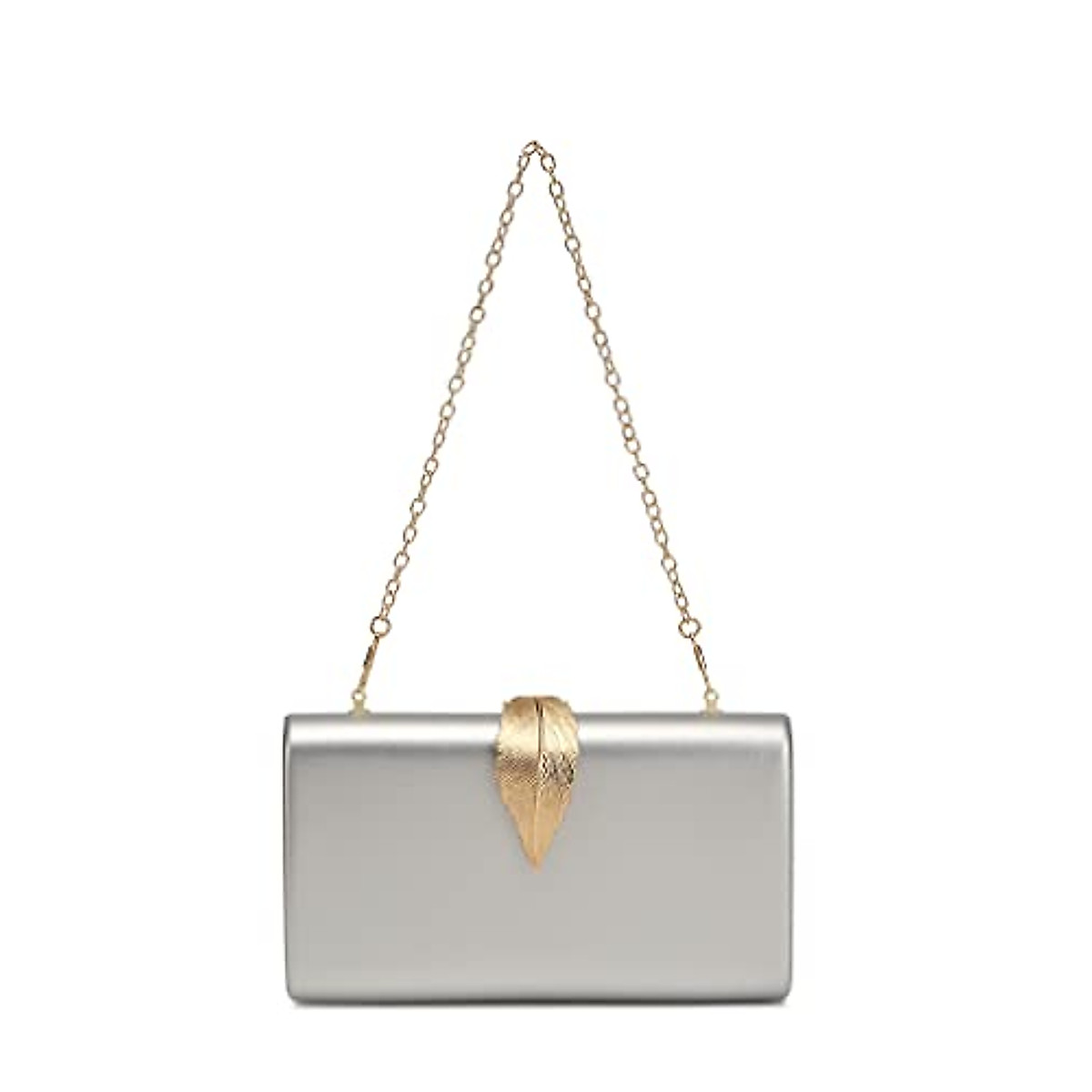 Beaguful Women's Fashion Evening Bags with Golden Leaves Crossbody Shoulder Handbag Chain Removable Silver