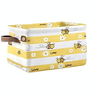 Storage Basket Cube Cartoon Animal Bee with Daisy Large Collapsible Storage Baskets Bins with Handles Laundry Organizer for Closet Shelves Nursery Bathroom Pantry, 1 Pack