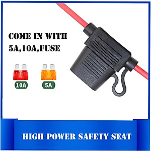 YETOR Ring Terminal Harness, 16AWG SAE Battery Extension Cable with 2FT,10A Protection Fuse SAE Connector for Motorcycle Cars.(2 Pack)