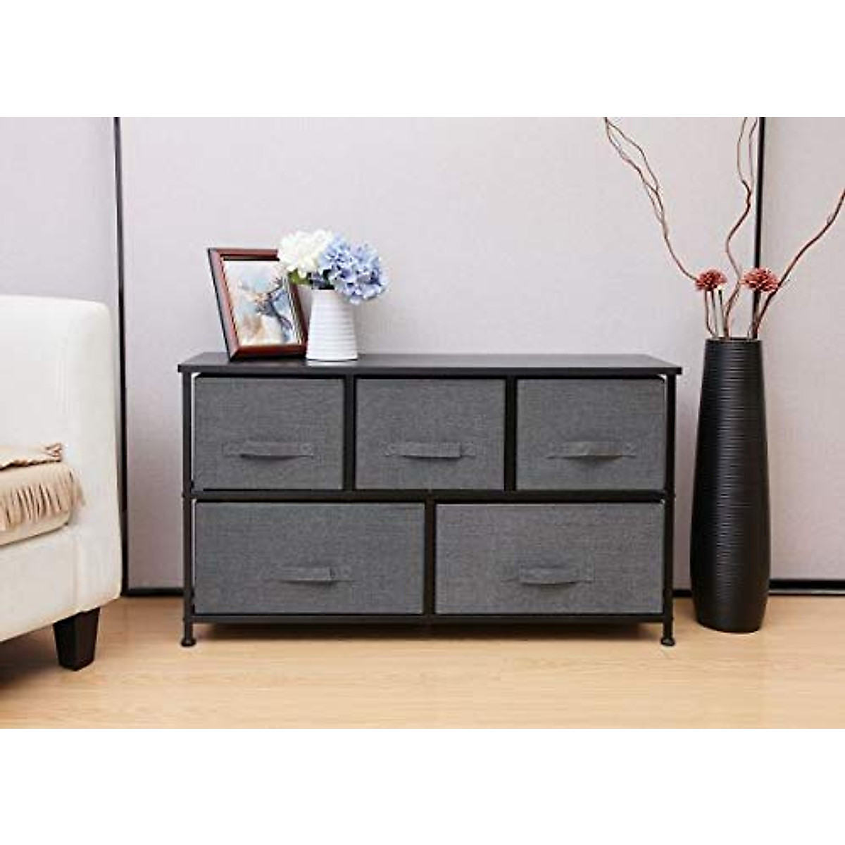 East Loft Extra Wide Dressers for Bedroom Cheap Closet Dresser for Nursery - Storage Dresser with 5 Fabric Drawers - Easy Assembly Small Dresser for Closet Kids Clothes Organizer (Charcoal)