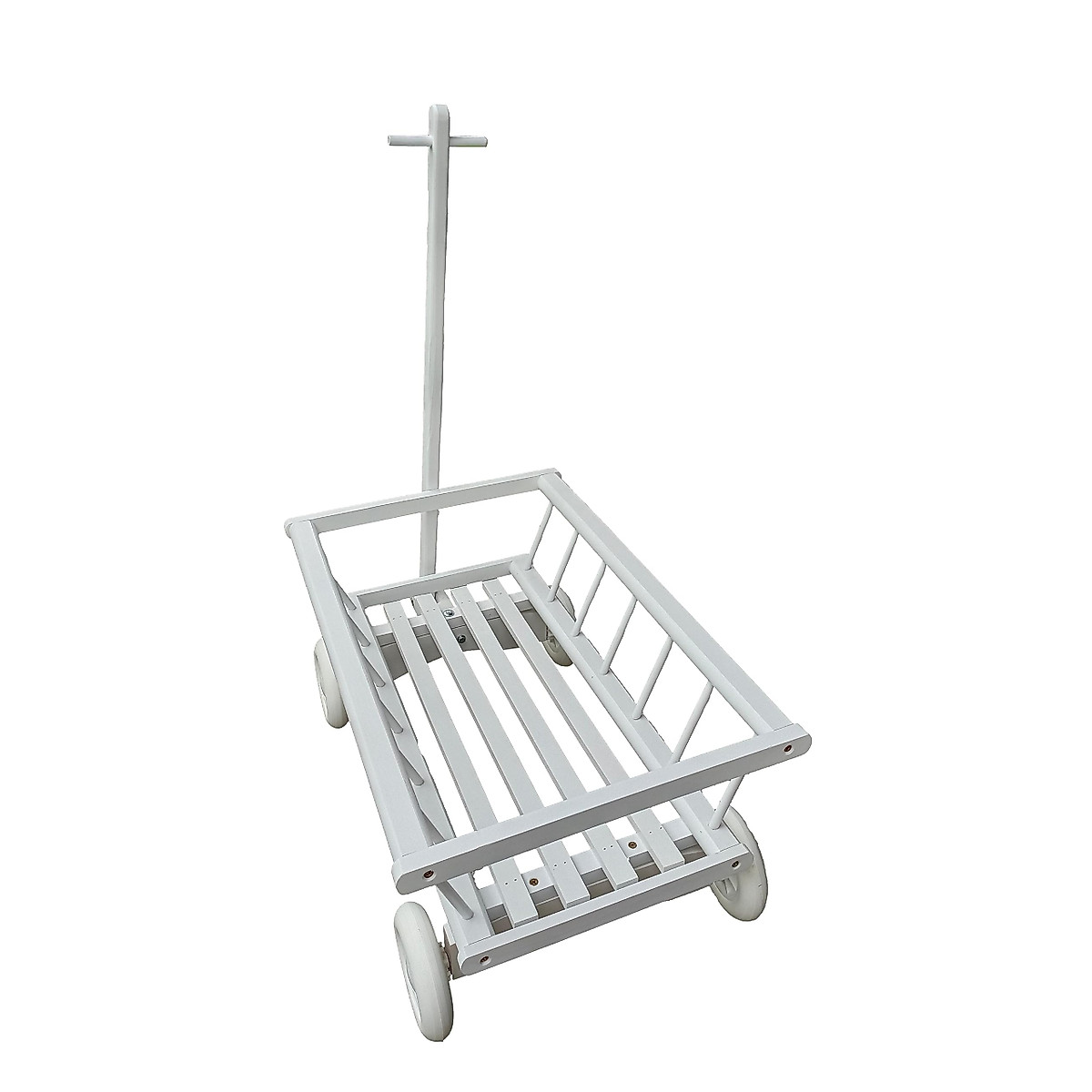 Premium Wooden Wagon MIKUS - Safe and Beautiful | Ideal for Weddings and Flower Girls | Color: White Fluff| Wheels: Rubber