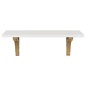 Kate and Laurel Corblynd Traditional Wood Wall Shelf, 24 inches, White with Gold Corbels