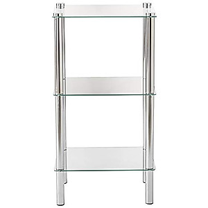 Home Basics 3-Tier Rectangle Shelf Shelving, SIlver Chrome and Glass