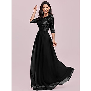 Ever-Pretty Women's Elegant A Line Crew Neck Half Sleeve Sequin Maxi Evening Dress Black US10
