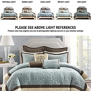 Madison Park Cozy Comforter Set Casual Modern Design All Season, Matching Bed Skirt, Decorative Pillows, Queen(92"x96"), Blue, 9 Piece (MP10-458)