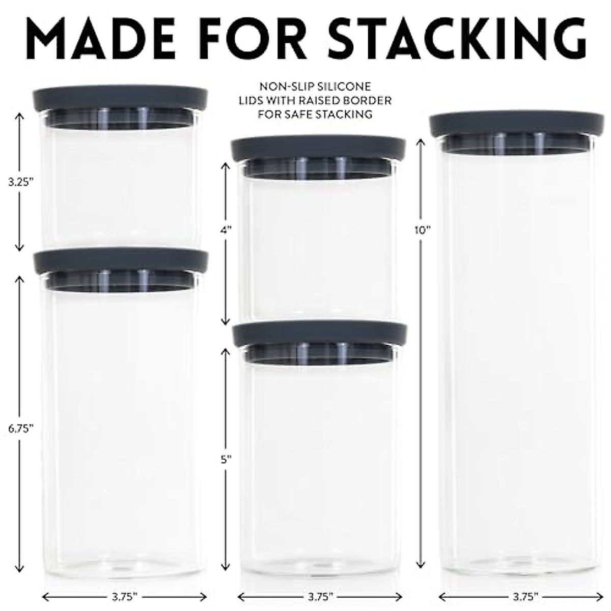 THE HAZEL PANTRY Glass Airtight Food Storage Containers with Silicone and Glass Lids – BPA-Free Jars and Canisters for Pasta Rice Flour, Dry or Wet Foods, Pantry Meal Prep – Set of 5 with Portion Tool