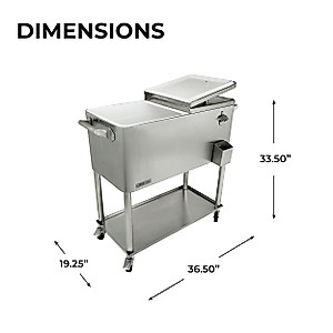 Permasteel 80-Qt Outdoor Patio Cooler with Wheels and Handles, Stainless Steel