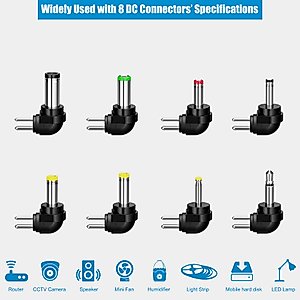 PChero 12W Universal Multi Voltage AC/DC Adapter Switching Power Supply with 8 Selectable Adapter Plugs, Suitable for 3 V to 12 V Home Household Electronics Devices
