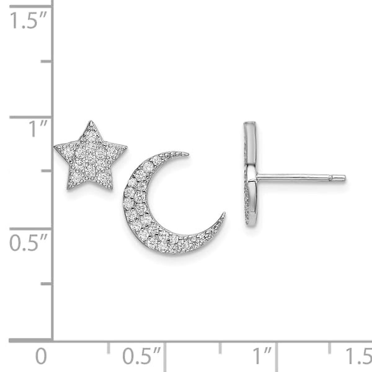 925 Sterling Silver Cubic Zirconia CZ Star Crescent Moon Earrings Celestial Jewelry