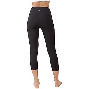 Yogalicious High Waist Ultra Soft Lightweight Capris - High Rise Yoga Pants - Black Lux - Medium