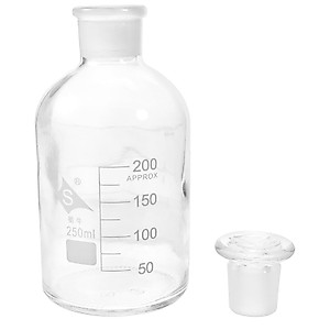 iplusmile Labs Reagent Bottle, 250 mL Soda Glass, Wide Neck with Stopper, Chemistry Sample Glass Bottle with Glass Stopper for Reagent