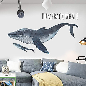 Humpback Whale Wall Decals Marine Animal Stickers Peel and Stick Art Mural Decor for Home Office Dorm Party Nursery