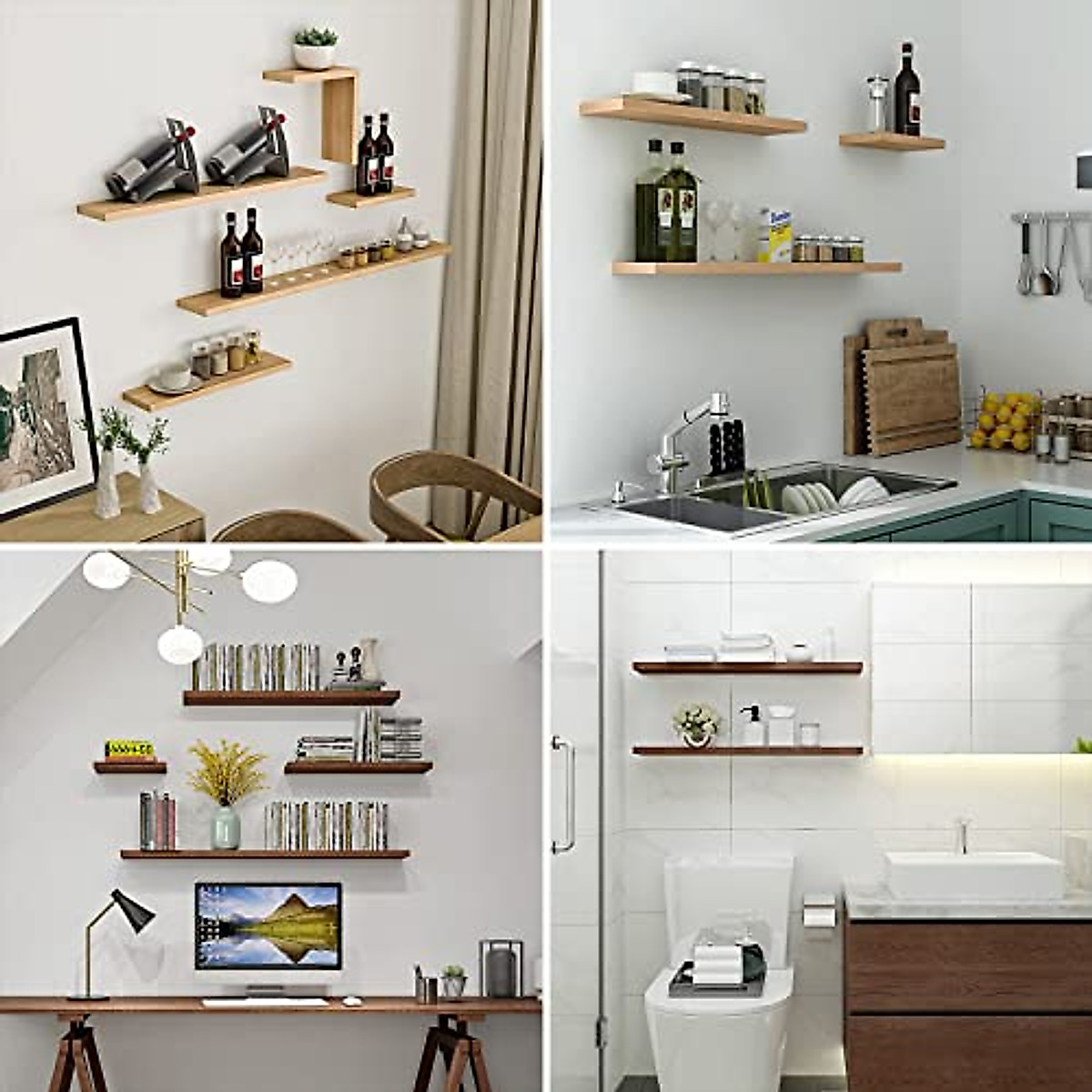 ASLASL Floating Shelves for Wall Decor Storage Set of 2 Wall Shelves with Invisible Metal Brackets Simple and Rustic Wall Shelves Suitable for Bedroom Living Room Bathroom Kitchen(Wood,11.81in)