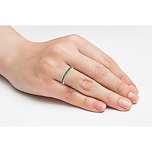 Mirahi May Birthstone Half Eternity Band Ring For Women, 14k Solid Rose Gold Ring For Girls, 2mm Round Cut Emerald Anniversary Ring For Her, 0.51 Carat Natural Gemstone Wedding Ring (Size US 7)