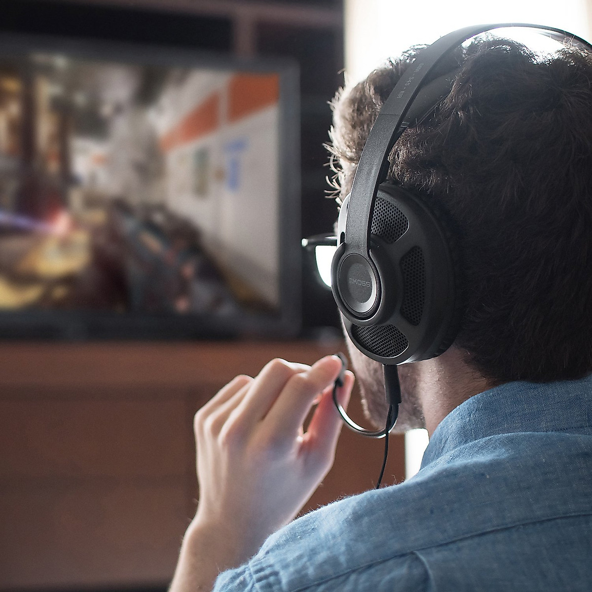 Koss GMR-545-AIR USB Over-Ear Gaming Headphones, Two Cords with Microphone Included, Open-Back Design, Wired with USB Plug, Black