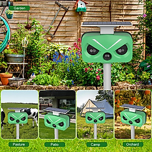 Upgraded Solar Ultrasonic Animal Repeller, Dog Outdoor, Cat Repeller for Squirrel, Raccoon, Skunk, Rabbit, Fox, Deer, Bird etc with Motion Detection, LED Flashing Light 028-2