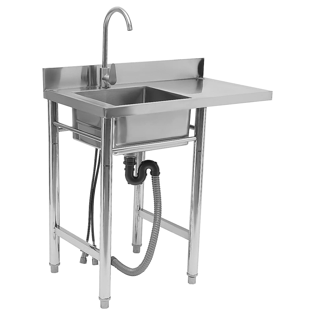 Single Bowl Kitchen Sinks, Commercial Restaurant Sink Prep Table with Faucet, 35.4" W x 21.2" D x 39.3" H Stainless Steel 1 Compartment Sink With Adjustment Feet For Restaurant, Laundry Room