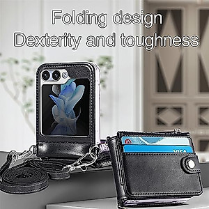 phone flip case 2 in 1 Detachable Wallet Case Compatible with Samsung Galaxy Z Flip 5 Case with Card Holder, Galaxy Z Flip 5 Case with Detachable Strap Crossbody Zipper Pocket Kickstand Compatible wit