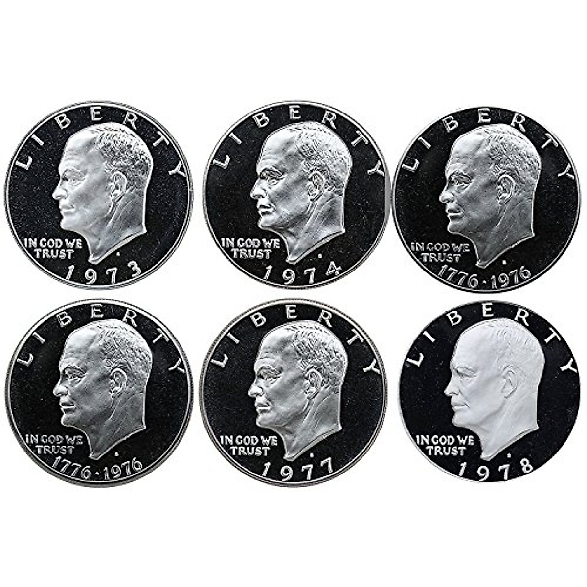 1973 S 1974 1976(T1) 1976(T2) 1977 1978 Eisenhower Ike Dollars Gem Proof Run 6 Coins US Mint Clad Lot Complete Set Proof