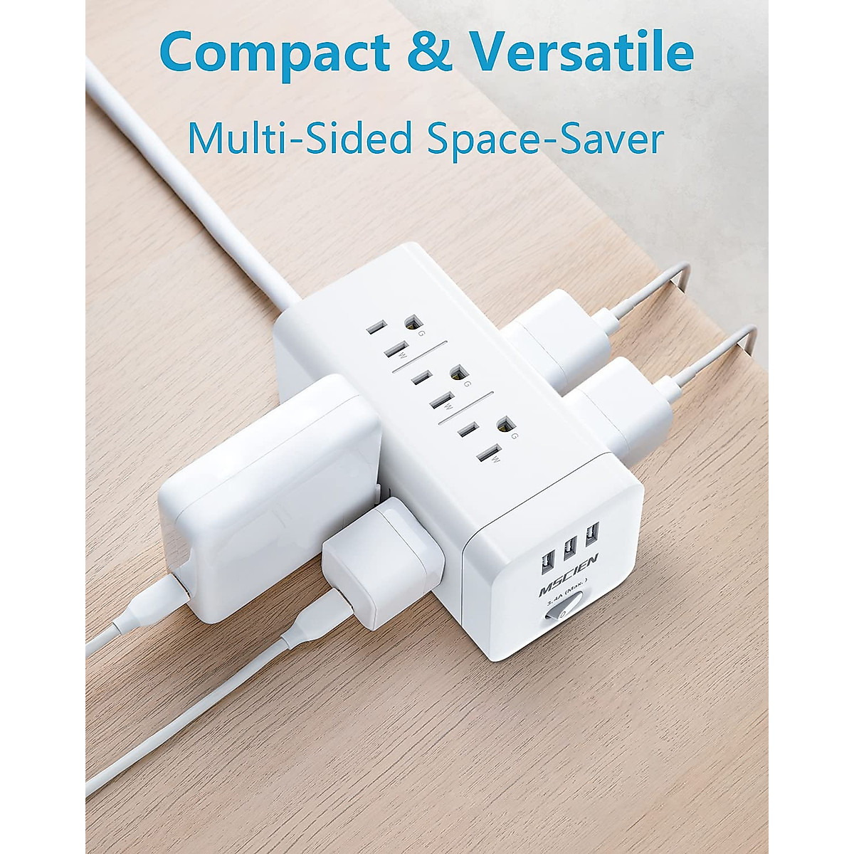 Power Strip Surge Protector with USB, Mscien 10 ft Extension Cord, Overload Surge Protection with 9 Outlets and 3 USB Ports, Wall Mount Charging Station for Home Office, 900 Joules, ETL Listed