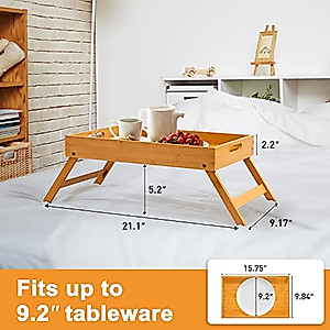 Bellsal Small Bed Tray Table with Folding Legs for Eating Serving Tray with Handles Food Tray Tables Comes with Phone Holder Portable Snack Platter for Bedroom Hospital Picnic