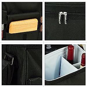 Picnic at Ascot Wine and Cheese Picnic Basket/Cooler with hardwood cutting Board, Cheese Knife and Corkscrew - Black