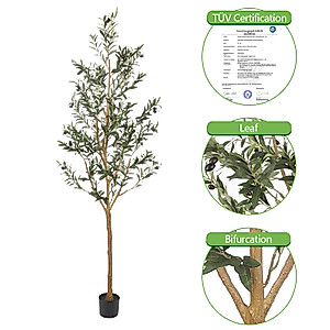 Realead Artificial Olive Tree 7ft, Tall Faux Olive Tree Plant, Fake Potted Olive Silk Tree with Branches and Fruits, Artificial Trees for Modern Home Office Living Room Floor Decor Indoor