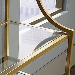 Sauder International Lux Console Table 5 Tier Modern Metal Multipurpose Sofa Table Bookcase with Glass Shelving, in Satin Gold