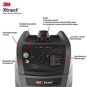 3M Xtract Portable Dust Extractor, 64256, 9 Gallon/35 Liter, Industrial Vacuum with Automatic Filter Clean Without Flow Stoppage, HEPA Filter, Compatibility with Pneumatic and Electric Sanders , Black