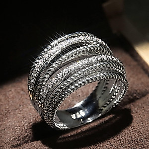 JASXEYO 925 Sliver Promise Ring for Women Cubic Zirconia Engagement Ring CZ Statement Wedding Band Rings for her Size 6-10 (10)