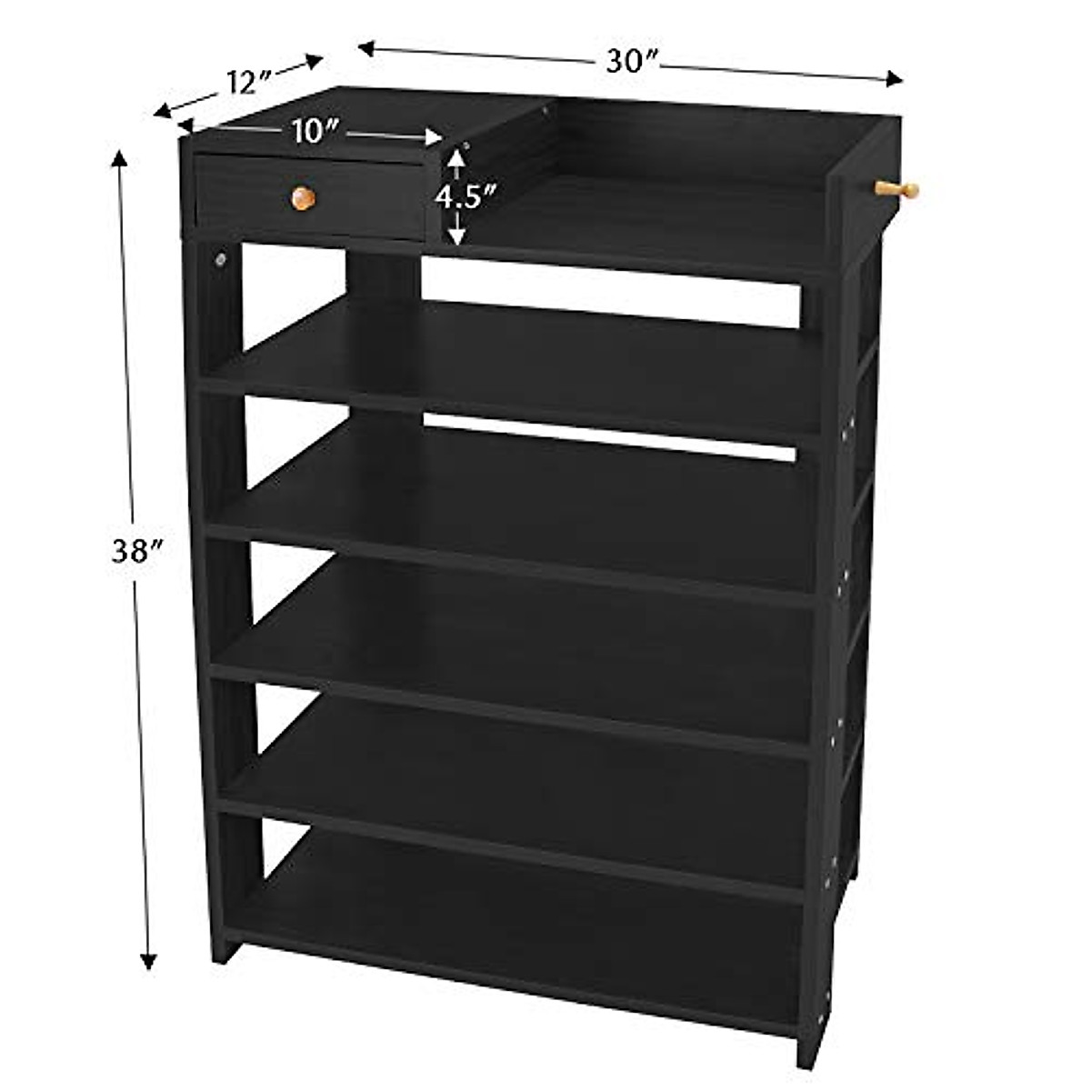 Jerry & Maggie -Wood MDF Board Shoe Rack Shelf with One Drawer Clothes Rack Shoe Storage Shelves Free Standing Flat Racks Classic Style - Multi Function Shelf Organizer (Black, 30" x 12" x 38")