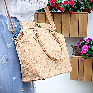 boshiho Natural Cork Handbag for Women, Top Handle Handbag Tote Crossbody Vegan Bag Satchel